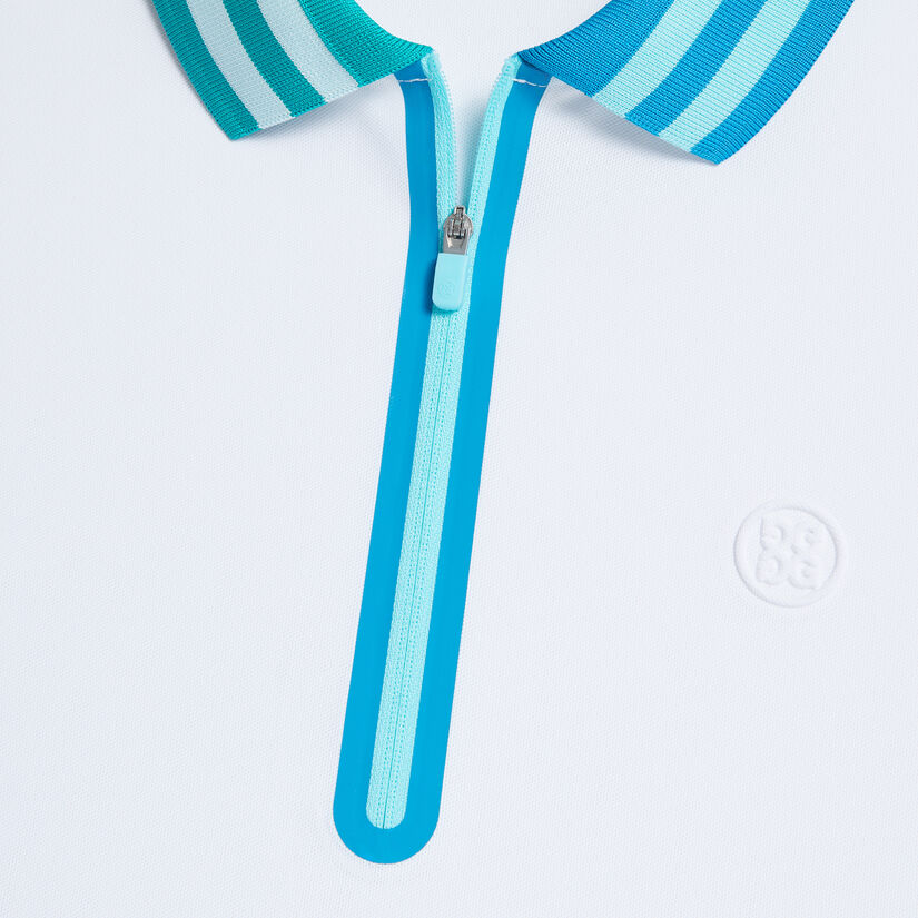 CONTRAST EMBOSSED LOGO QUARTER ZIP TECH PIQUÉ POLO | WOMEN'S POLO ...